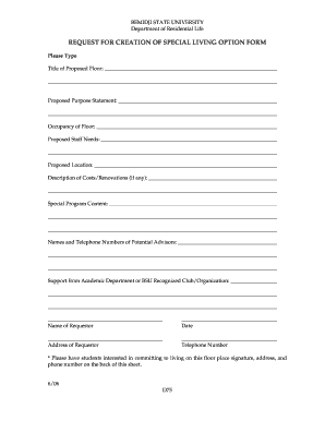 Fillable Online bemidjistate Special Living Option Request Form pdf ...