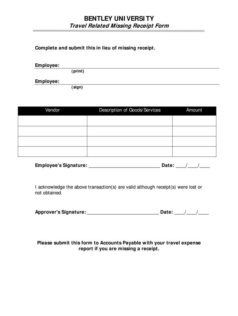 Printable Lost Receipt Form