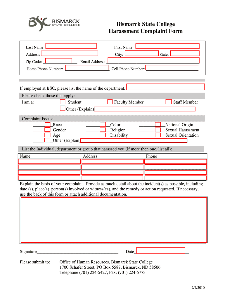 Fillable Online Harassment Complaint Procedure Fax Email Print - pdfFiller