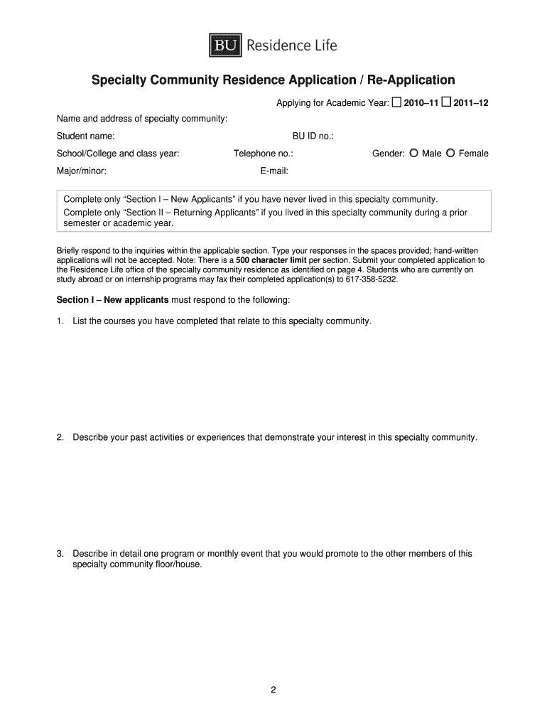 Fillable Online Specialty Community Residence Application Fax Email Print - pdfFiller