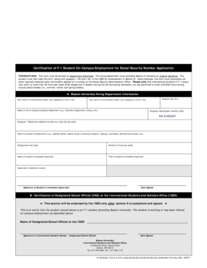 Fillable Online bu CERTIFICATION OF F-1 STUDENT ON-CAMPUS EMPLOYMENT ...