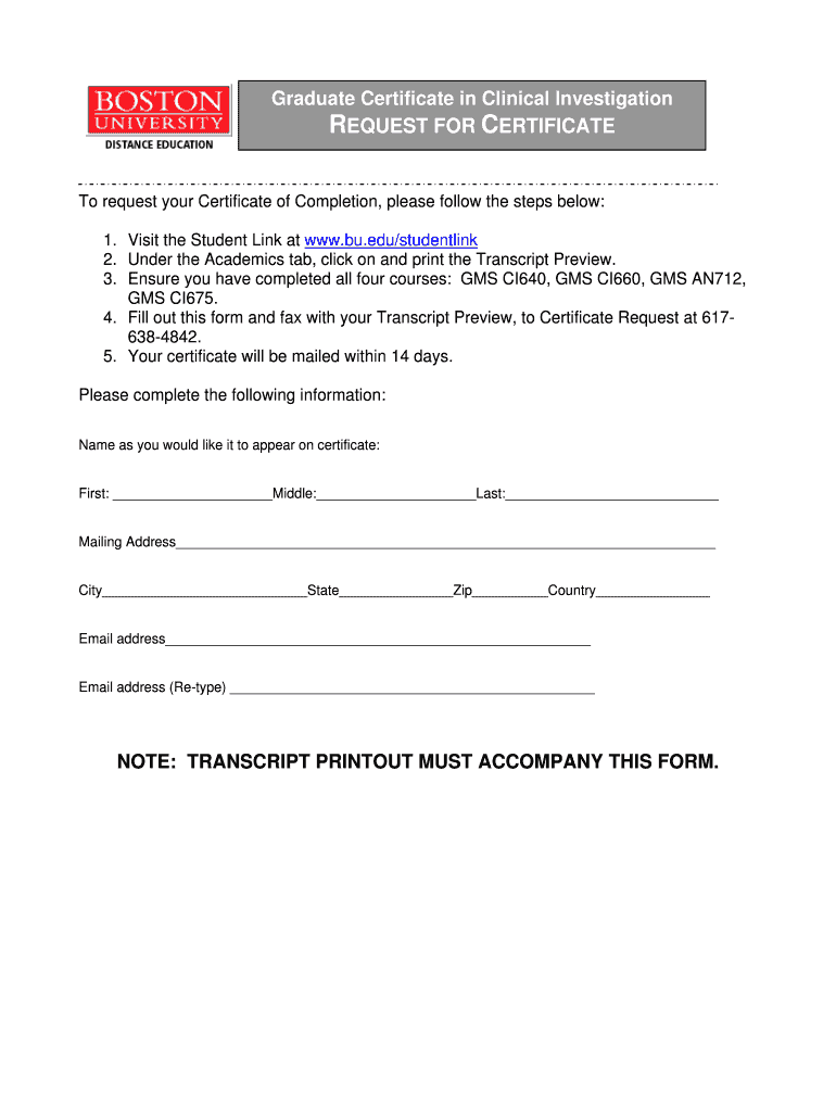 Fillable Online REQUEST FOR CERTIFICATE Fax Email Print - pdfFiller