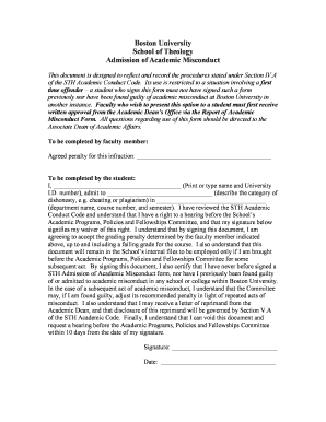 Fillable Online bu Admission of Academic Misconduct Form - Boston ...