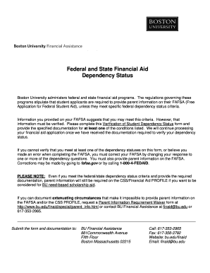 Fillable Online bu Federal and State Financial Aid Dependency ...