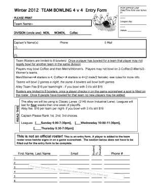 Fillable Online oakland W12 team bowling entry form m w c - oakland Fax ...