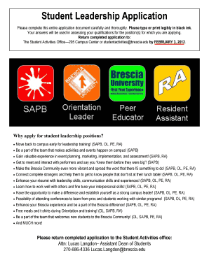Fillable Online brescia Student Leadership Application - Brescia ...