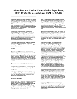 Fillable Online Alcoholism and Alcohol Abuse (alcohol dependence, Fax ...