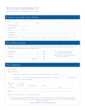 Fillable Online butler Faculty and Staff Gift Form - Butler University ...