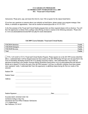 Fillable Online cca 2009 Reg Form VCS - California College of the Arts ...