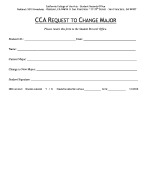 Fillable Online cca CCA REQUEST TO CHANGE MAJOR - California College of ...