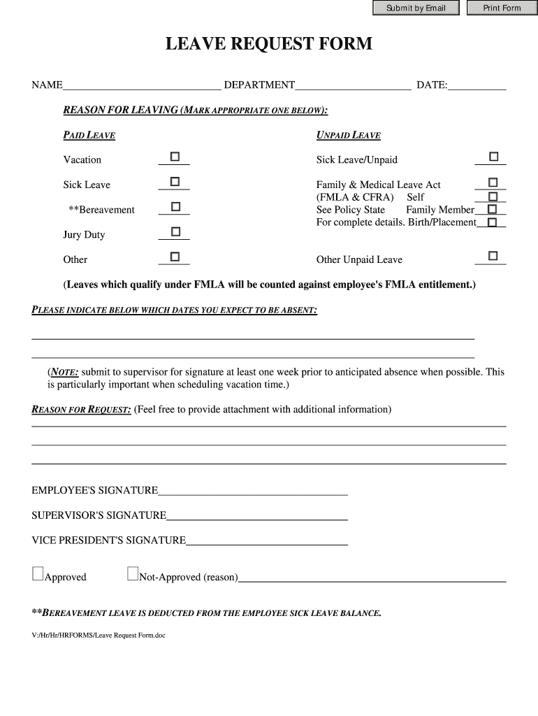 Fillable Online Leave Request Form Fax Email Print - pdfFiller