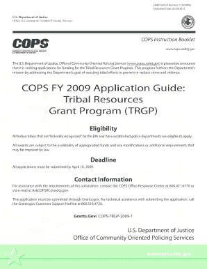 Fillable Online cops usdoj COPS FY 2009 Application Guide: Tribal ...
