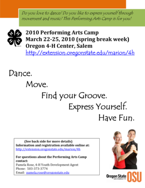 Fillable Online extension oregonstate Performing Arts Camp - Oregon ...