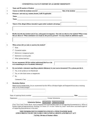 CONFIDENTIAL FACULTY REPORT OF ACADEMIC DISHONESTY ... - Fill and Sign ...
