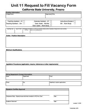 Vacancy Form - Fill Online, Printable, Fillable, Blank | pdfFiller