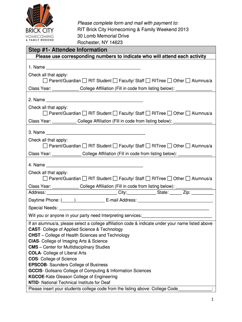 Fillable Online Registration for RIT Brick City Homecoming & Family ...