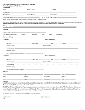Fillable Online fullerton Student Employment Application - California State University ...