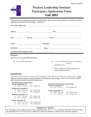 Fillable Online fullerton Student Leadership Institute Participant ...