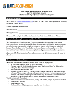 Fillable Online fullerton Campus Life Picture Gallery Submission Form ...