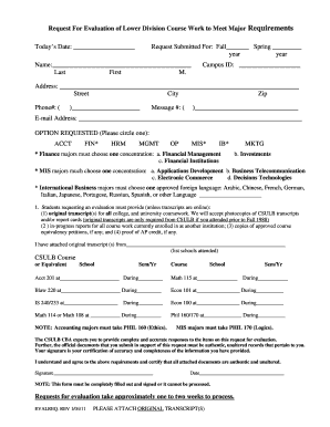 Fillable Online csulb Request For Evaluation of Lower Division Course Work to Meet ... - csulb ...