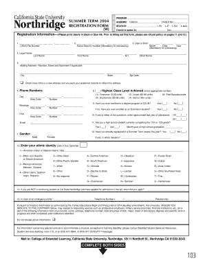 Fillable Online csun Summer Term Reg Form - California State University ...