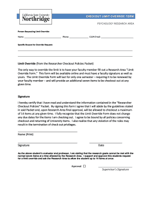 Fillable Online csun CHECKOUT LIMIT OVERRIDE FORM Limit Override (from ...