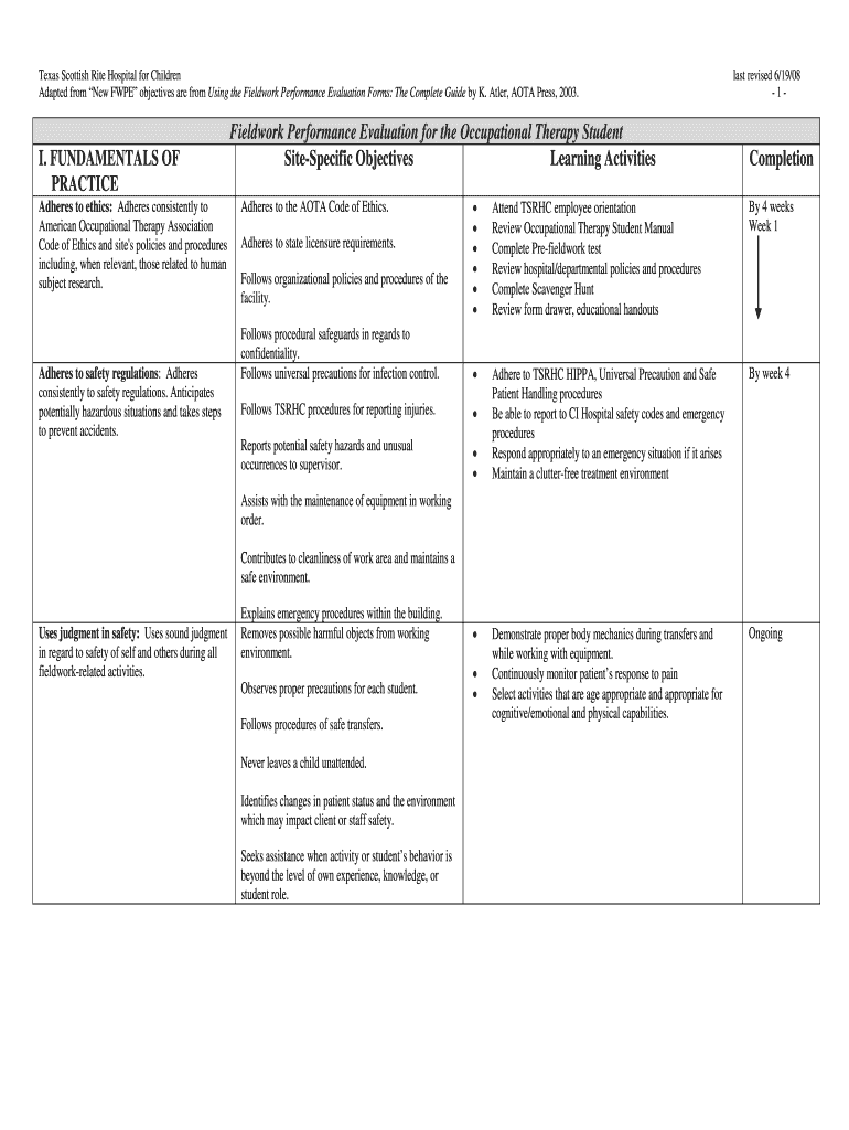 Fillable Online Fieldwork Performance Evaluation Form Fax Email Print ...