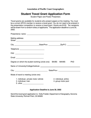 Fillable Online csus You must be a current APCG member to receive a travel grant - csus Fax ...