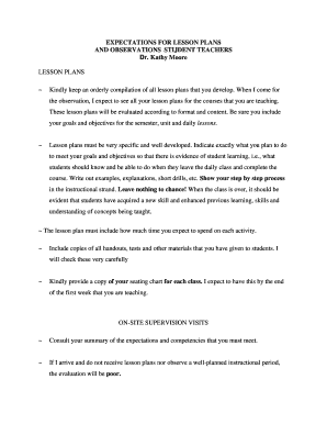 Fillable Online EXPECTATIONS FOR LESSON PLANS Fax Email Print - pdfFiller