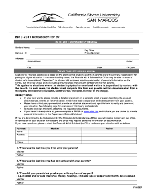 Fillable Online csusm 2010-2011 DEPENDENCY REVIEW - csusm Fax Email ...