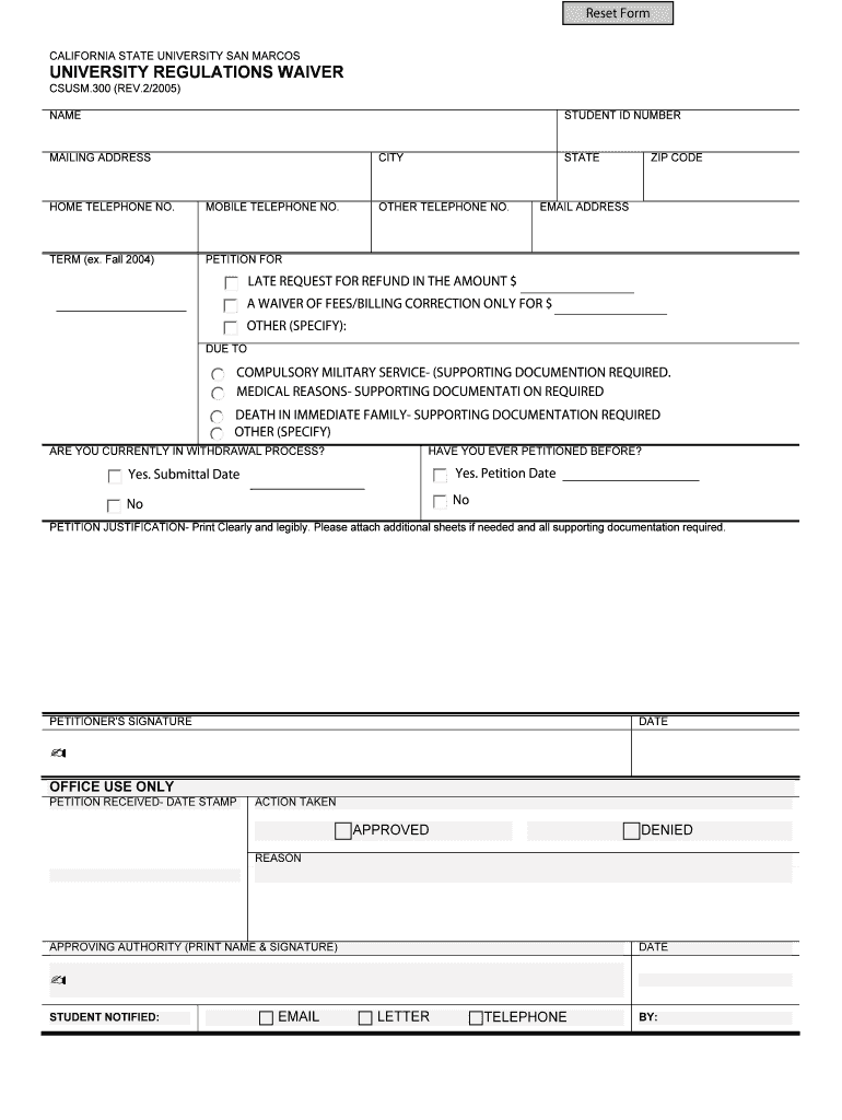 Fillable Online California State University San Marcos University ...