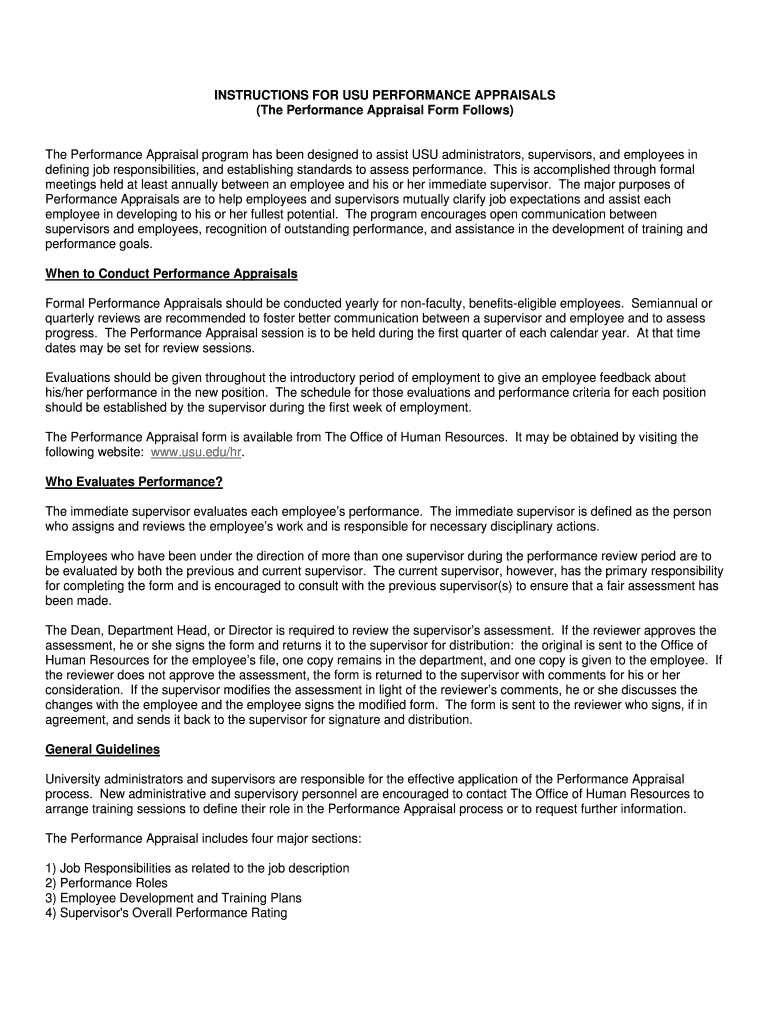 Fillable Online Instructions for USU Performance Appraisals Fax Email Print - pdfFiller