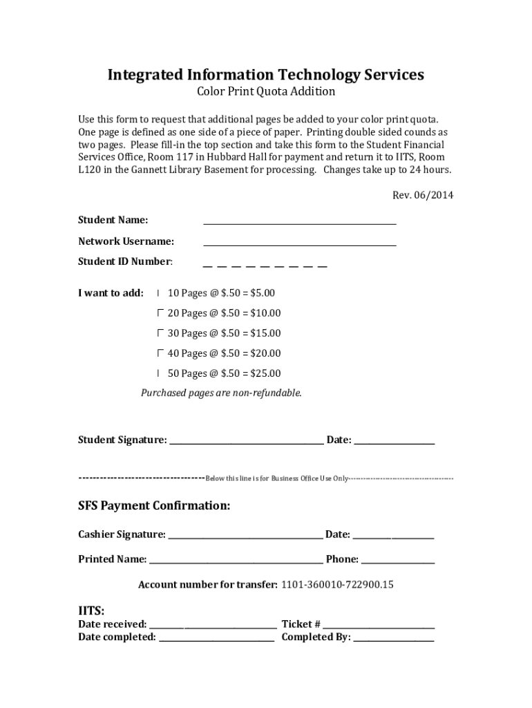 Fillable Online Request for Additional Color Print Quota Fax Email ...