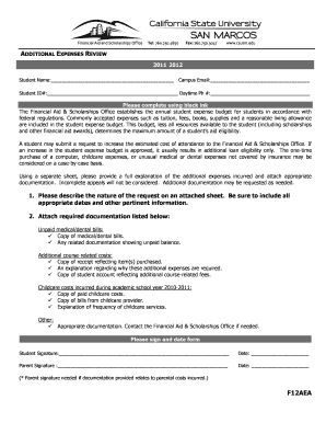 Fillable Online csusm Additional Expenses Review Fax Email Print ...
