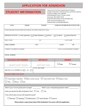 Fillable Online uc Application for admission student information ...