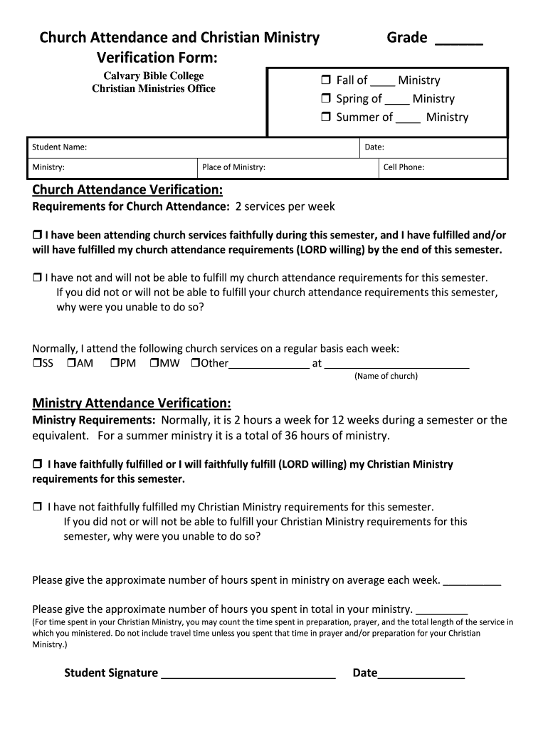 Fillable Online Church Attendance and Christian Ministry Verification ...
