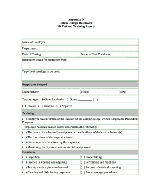 Fillable Online calvin Fit Test and Training Record Form - Calvin ...