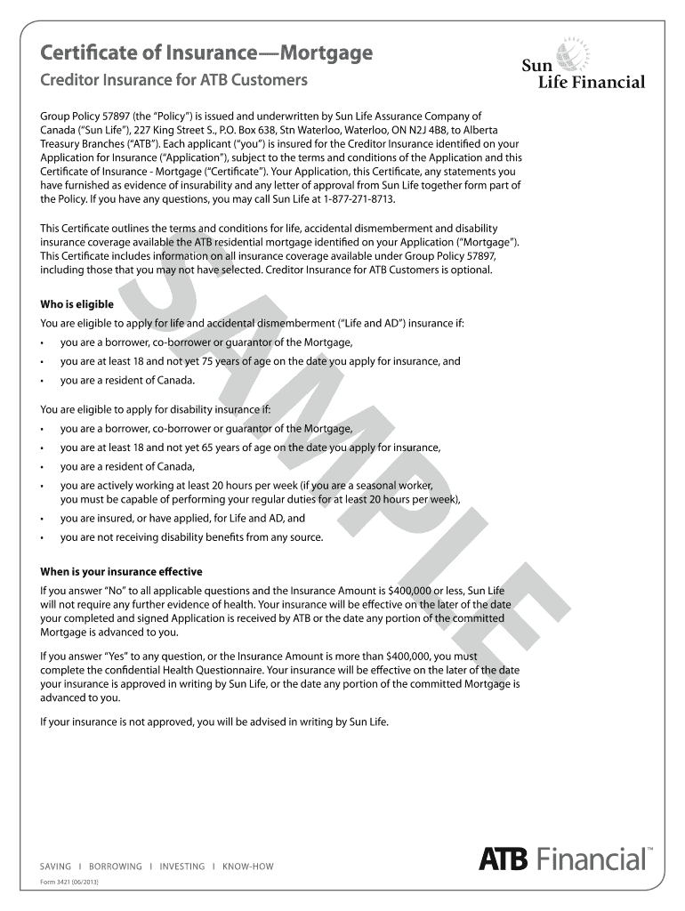 Fillable Online Certificate of Insurance for ATB Customers Fax Email ...