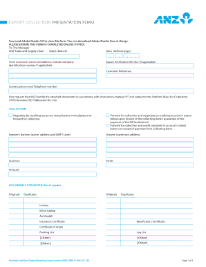 Fillable Online Export Collection Presentation Form (PDF 548kB) - ANZ ...