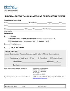 Fillable Online ucdenver Physical therapy alumni association membership form - University of ...