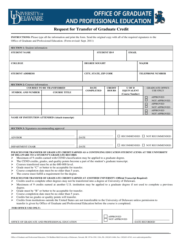 Fillable Online Graduate Credit Transfer Request Form Fax Email Print - pdfFiller