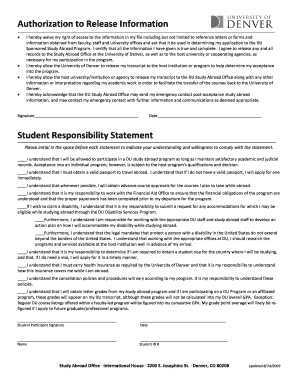 Fillable Online Authorization to Release Information for DU Study Abroad Program Fax Email Print ...