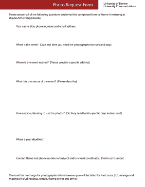 Fillable Online du New Photo request form - University of Denver Fax ...