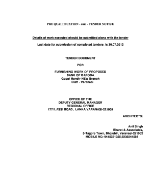 PRE QUALIFICATION - Cum - TENDER NOTICE ... - Bank Of Baroda - Fill and ...
