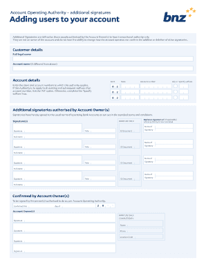 Fillable Online Account Operating Authority additional signatures Fax ...