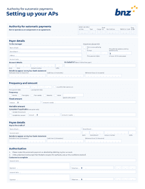 Fillable Online Authority for automatic payments - BNZ Fax Email Print ...