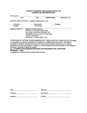 Fillable Online uic Letter to support application for ph - University ...