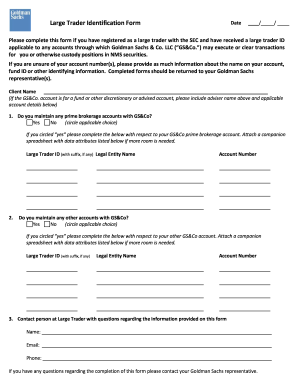 Fillable Online Large Trader Identification Form - Goldman Sachs Fax ...