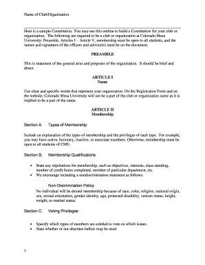 Fillable Online coloradomesa This sample constitution may be used as a ...