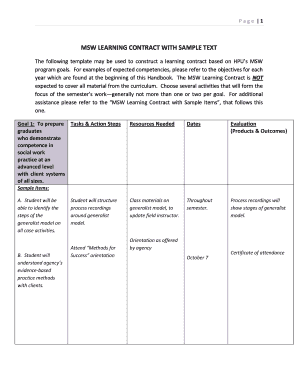 Fillable Online hpu MSW LEARNING CONTRACT WITH SAMPLE TEXT Fax Email ...